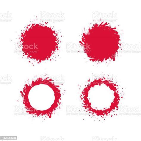 빨간색 그런지 프레임 세트입니다 격리된 스플래터 그런지 둥근 모양 더러운 예술 디자인 요소 텍스트프레임 스톡 벡터 일러스트레이션