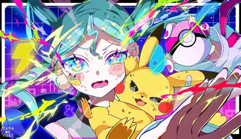 Hatsune Miku And Pikachu Pokemon And More Drawn By Zarame Yuki Danbooru