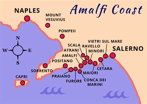 Amalfi Coast Map Best Towns To Visit Printable Illustrations