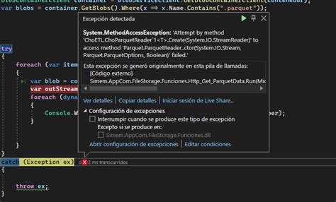 C Exception Trying To Read Parquet Data From Azure Blob Storage