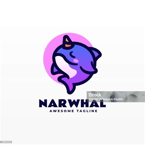 벡터 일러스트 레이 션 일각 고래 간단한 마스코트 스타일입니다 가축에 대한 스톡 벡터 아트 및 기타 이미지 가축 고래 광고 Istock