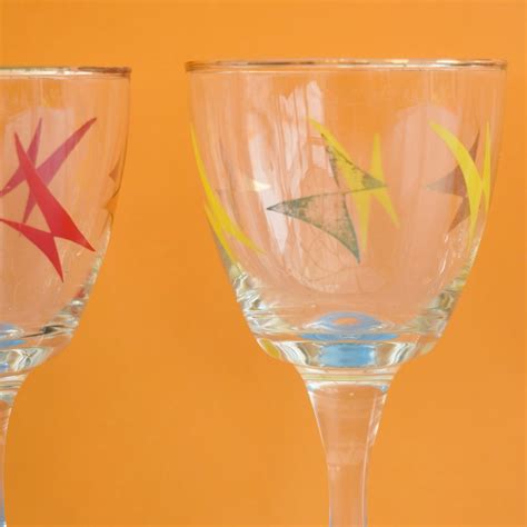 Vintage 1950s Atomic Drinking Glasses 4 Pineapple Retro