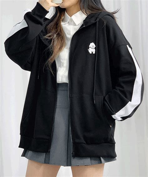 [당🚚발]댕댕이 배색 오버핏 후드집업 💟오버핏 봄신상 봄아우터 봄 캐릭터 귀여운 아우터 후드 집업 자켓 빅사이즈 빅사이즈 에이블리