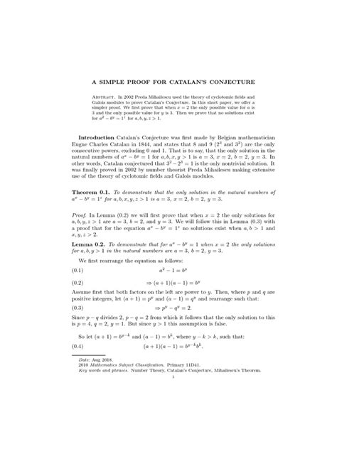 Simple Proof Of Catalans Conjecture Pdf