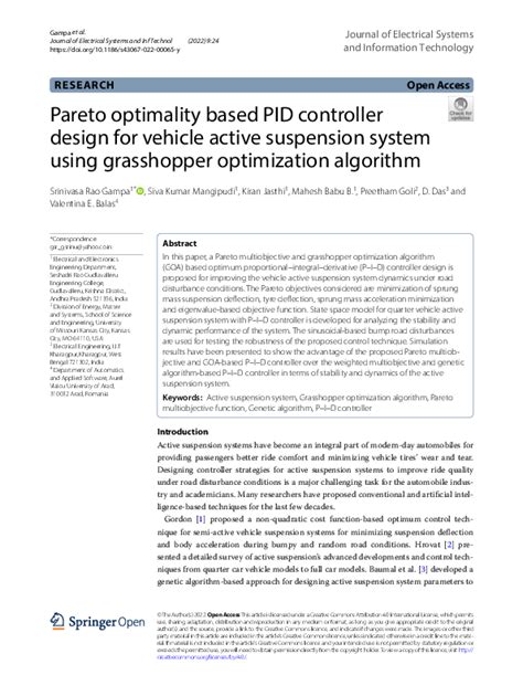 Pdf Pareto Optimality Based Pid Controller Design For Vehicle Active Suspension System Using