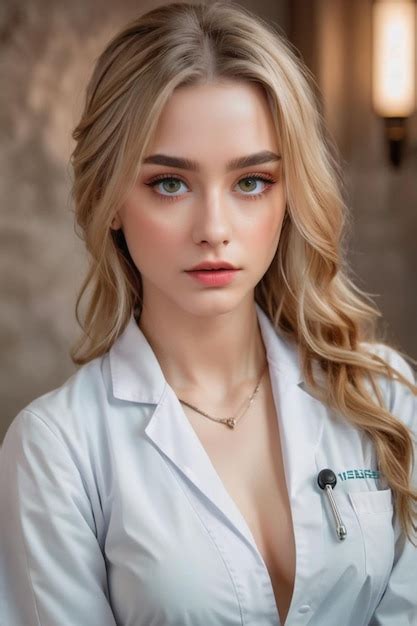 Premium Ai Image The Model Has A Red Lip Color And Has A White Coat With A Red Lip
