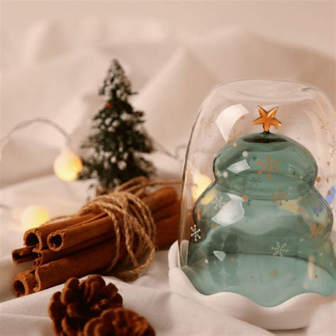 브랜덴 크리스마스 트리 이중컵 홈카페 잔 내열 유리컵 위시버킷