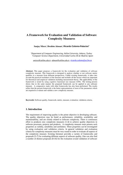 Pdf Framework For Evaluation And Validation Of Software Complexity Measures