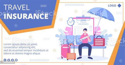 소셜 미디어 인사말 카드 및 웹 인터넷 광고에 적합한 스퀘어 배경의 여행 보험 게시물 템플릿 플랫 디자인 일러스트 레이션 편집 가능 Health에 대한 스톡 벡터 아트 및