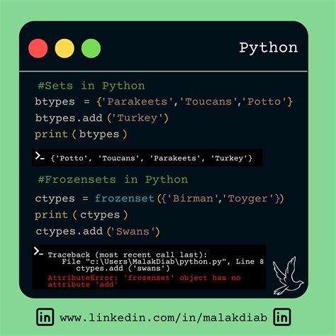 Malak Diab On Linkedin Python Sets Frozensets Immutable Unordered