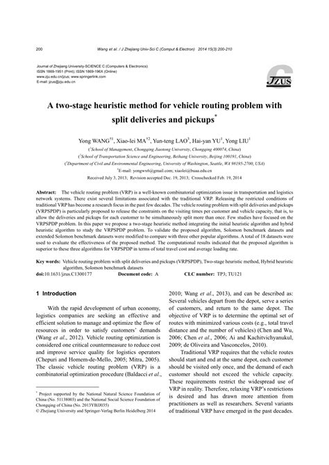 pdf a two stage heuristic method for vehicle routing problem with