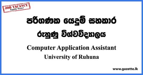 Computer Application Assistant University Of Ruhuna Vacancies 2023 Computer Application Assistant University Of Ruhuna Vacancies 2023