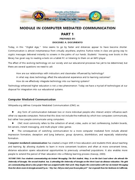 Computer Mediated Communication Module Part 1 Pdf Career And Growth