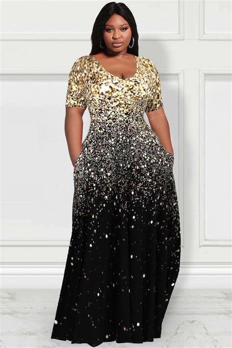Xpluswear Design Plus Size Casual Gradient Color Glitter Sequin Print