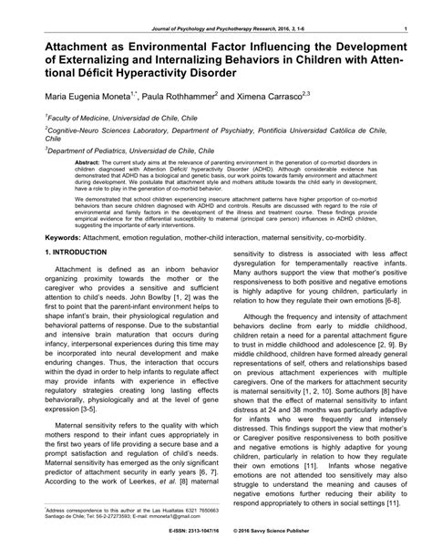 Pdf Attachment As Environmental Factor Influencing The Development Of Externalizing And