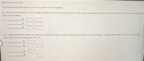 Solved Entries To Correct Errors The Following Errors Took