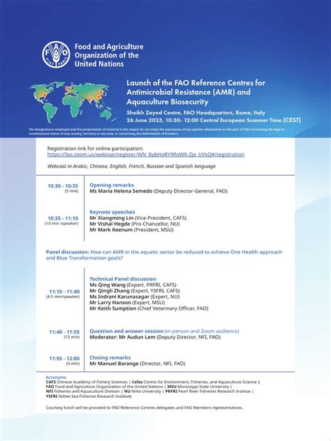 Launch Of The Fao Reference Centres For Antimicrobial Resistance Amr And Aquaculture