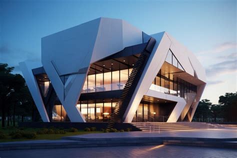Premium Photo Asymmetrical Modern Architecture Facade Generate Ai