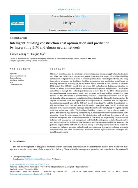 Pdf Intelligent Building Construction Cost Optimization And Prediction By Integrating Bim And