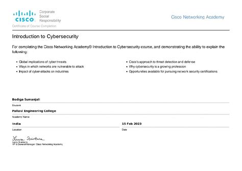 Cybersecurity Cisco Professionaldevelopment Learninganddevelopment Bodiga Sumanjali