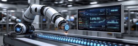 Robotic Arm Inspecting With Screens In Background Stock Illustration Illustration Of Hightech