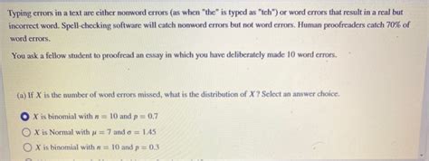 Solved Typing Errors In A Text Are Either Nonword Errors As