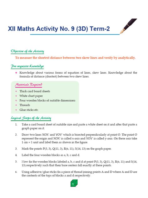 Xii Maths Activity 9 Three Dimensional Geometry Pdf Cartesian Coordinate System