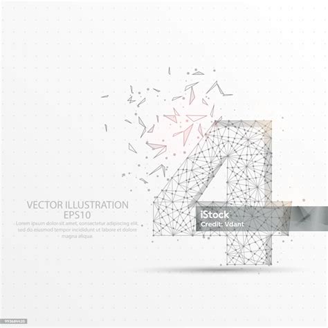 흰색 바탕에 4 개의 별이 빛나는 하늘 또는 공간 낮은 폴 리 와이어 프레임 번호 0명에 대한 스톡 벡터 아트 및 기타 이미지