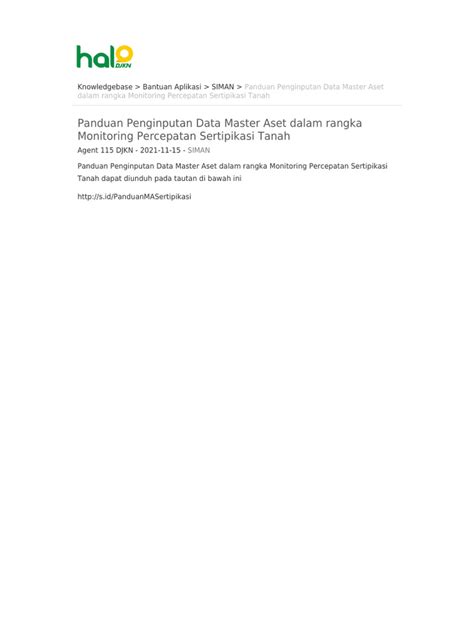 panduan penginputan data master aset dalam rangka monitoring percepatan