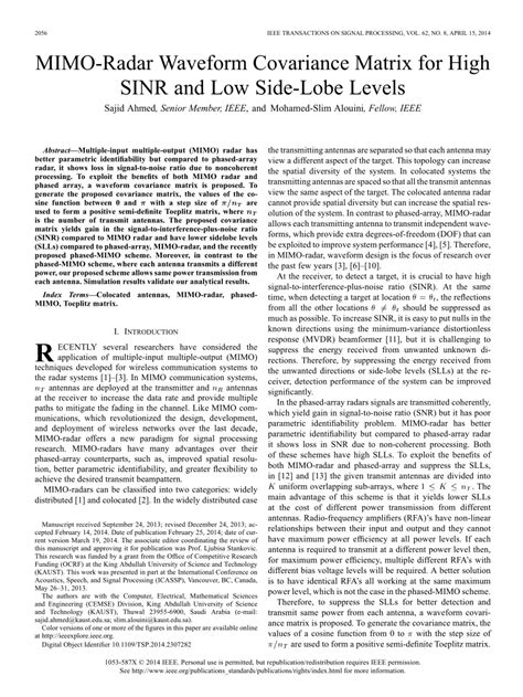 Pdf Mimo Radar Waveform Covariance Matrix For High Sinr And Low Side Lobe Levels