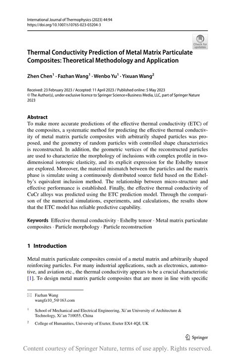 Thermal Conductivity Prediction Of Metal Matrix Particulate Composites
