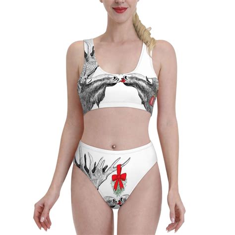 Daiia Moose Kissing Under Mistletoe Printed 2 Piece Swimsuit Bikinis