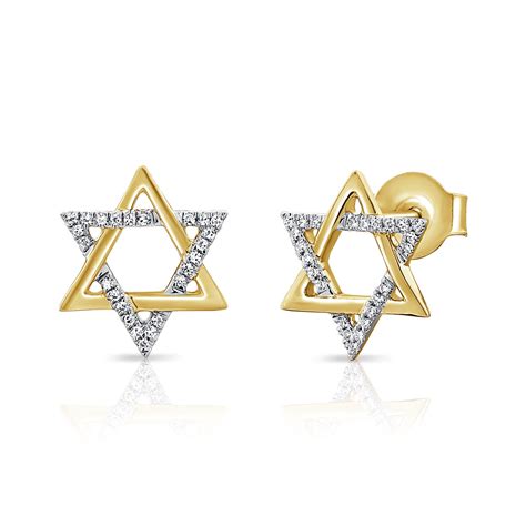 14k Gold Star Of David Diamond Earrings Matches Lkman383 Luxury By