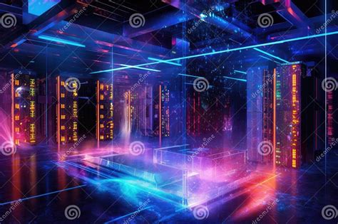 Holographic Data Center With Glowing Servers Stock Illustration Illustration Of Hightech