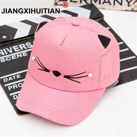 2018 사랑스러운 아이 고양이 귀 야구 모자 봄 여름 아기 토끼 귀 진주 큰 활 아이 태양 모자 소녀 Snapback 힙합