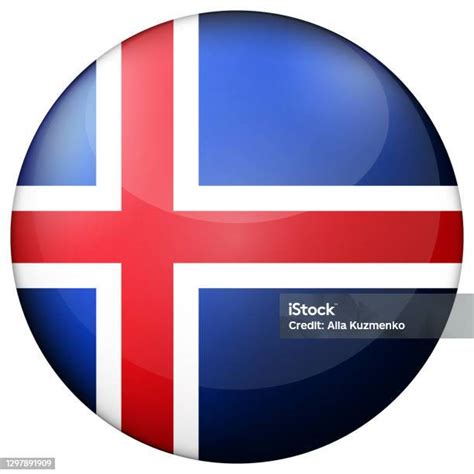 아이슬란드 국기가 있는 유리 빛 공 둥근 구 템플릿 아이콘 아이슬란드 국립 상징 흰색 배경에 강조 표시된 광택 사실적 공 3d 추상 벡터 일러스트레이션 큰 거품 3차원