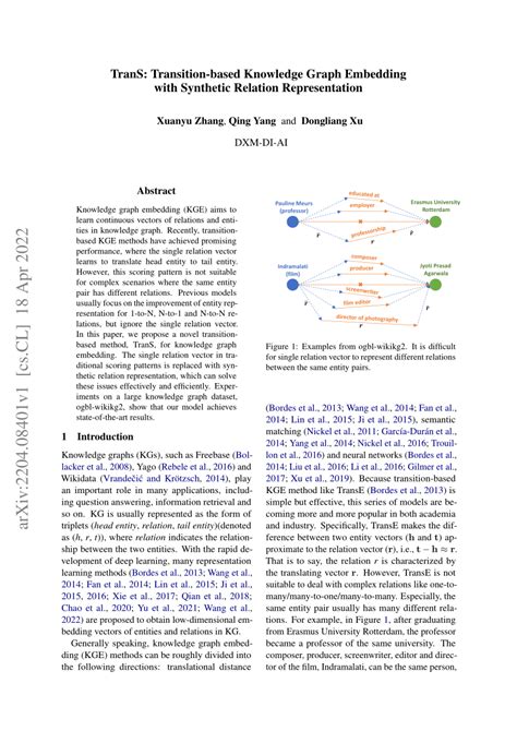 PDF TranS Transition Based Knowledge Graph Embedding With Synthetic Relation Representation