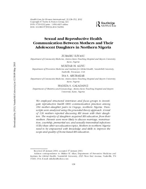 Pdf Sexual And Reproductive Health Communication Between Mothers And