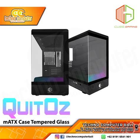 Casing Cube Gaming Quitoz Black Mid Tower Matx Case Tempered Glass