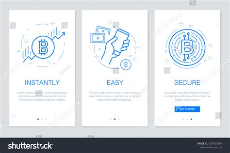 Cryptocurrency Blockchain Concept Onboarding App Screens Stock Vector