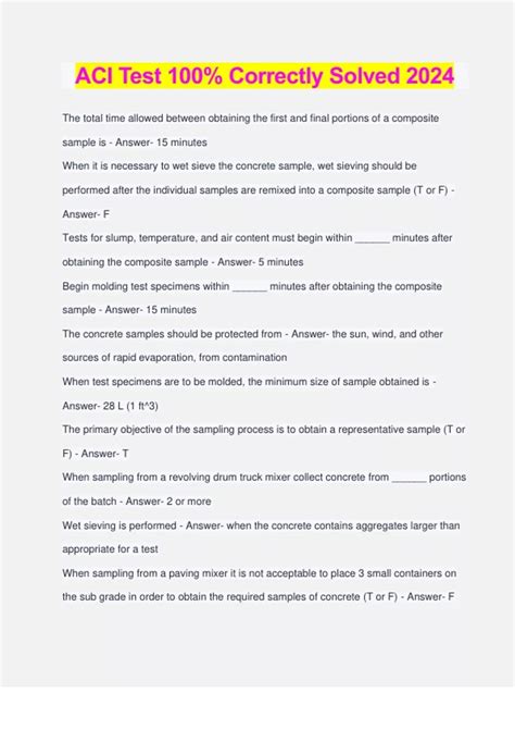 ACI Test 100 Correctly Solved 2024 ACI Stuvia US