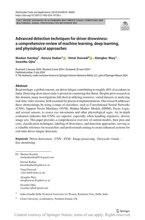 Advanced Detection Techniques For Driver Drowsiness A Comprehensive Review Of Machine Learning