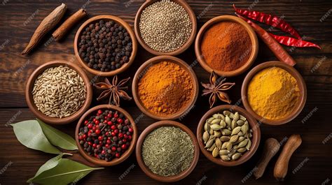 인도 향신료 냄비 배경 사진 프리미엄 사진