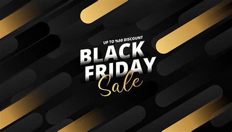 최대 50 할인 블랙 프라이데이 세일 텍스트에 대 한 황금과 검은 색 그라데이션 라인 배경 포스터 또는 템플릿 디자인으로 사용할 수 있습니다 0명에 대한 스톡 벡터 아트 및