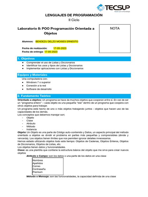 L8 Poo Programación Orientada A Objetos Pdf Objeto Informática Programación Orientada A