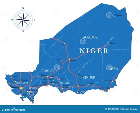 Niger Highly Detailed Political Map Stock Vector Illustration Of Niamey Nkonni 195809024