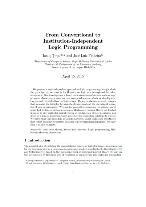 Pdf From Conventional To Institution Independent Logic Programming