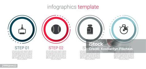 Tpx 루프 트레이닝 장비 테니스 공 스포츠 영양 및 스톱워치를 설정합니다 비즈니스 인포 그래픽 템플릿 벡터 건강한 생활방식에