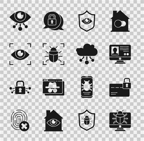 Set System Bug On Monitor Credit Card With Lock Create Account Screen Shield And Eye Eye