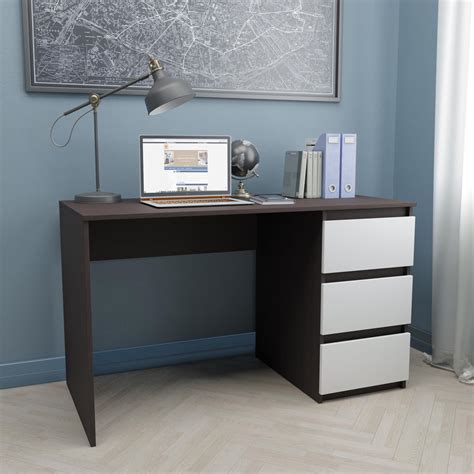 ᐉ Компьютерный стол с 3 выдвижными ящиками справа Венге Белый 10417833 • Купить в Киеве